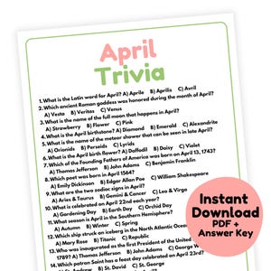 April Trivia Game | Month Trivia Game Printable | Spring Trivia Game ...