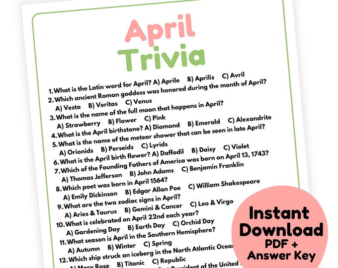 April Trivia Game | Month Trivia Game Printable | Spring Trivia Game ...