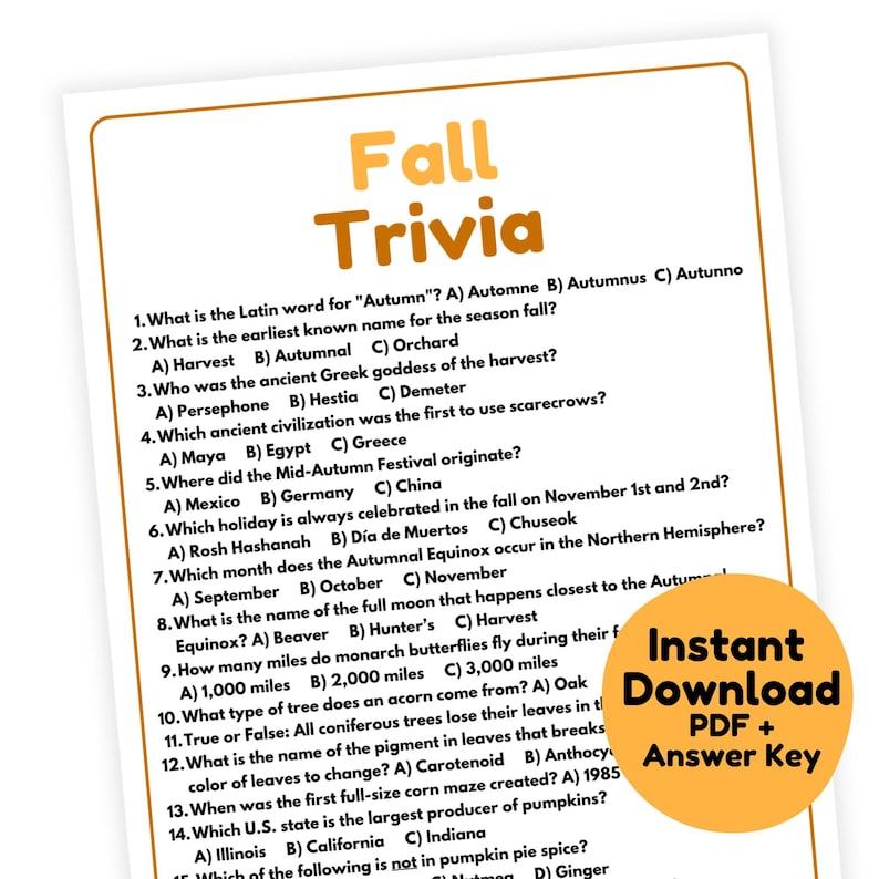 Fall Trivia Game | Fall Game Printable | Fall Party Game for Adults ...
