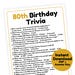 80th Birthday Trivia Game | 80th Birthday Game Printable | 80th ...