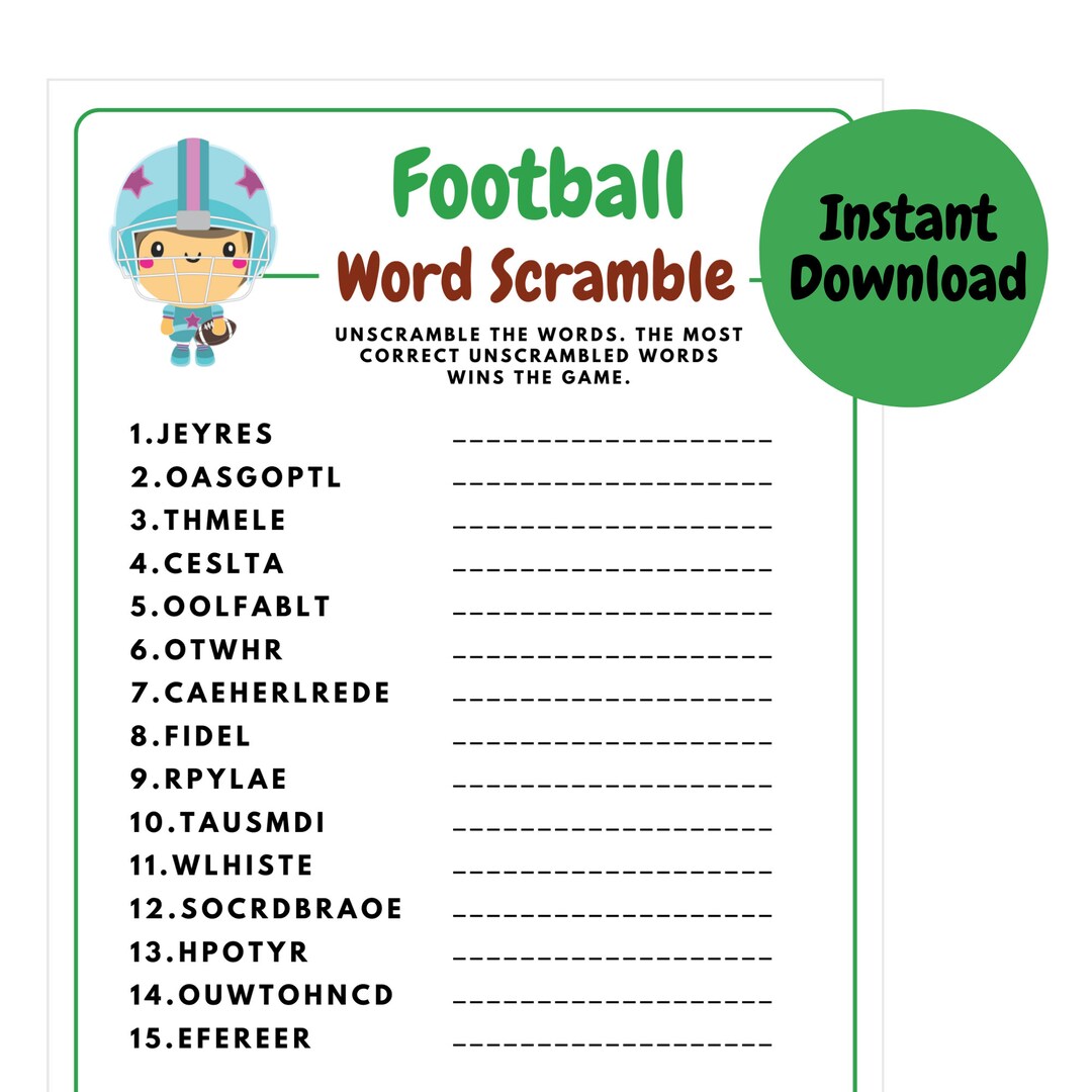 Football Word Scramble Game Football Party Games Football Games ...