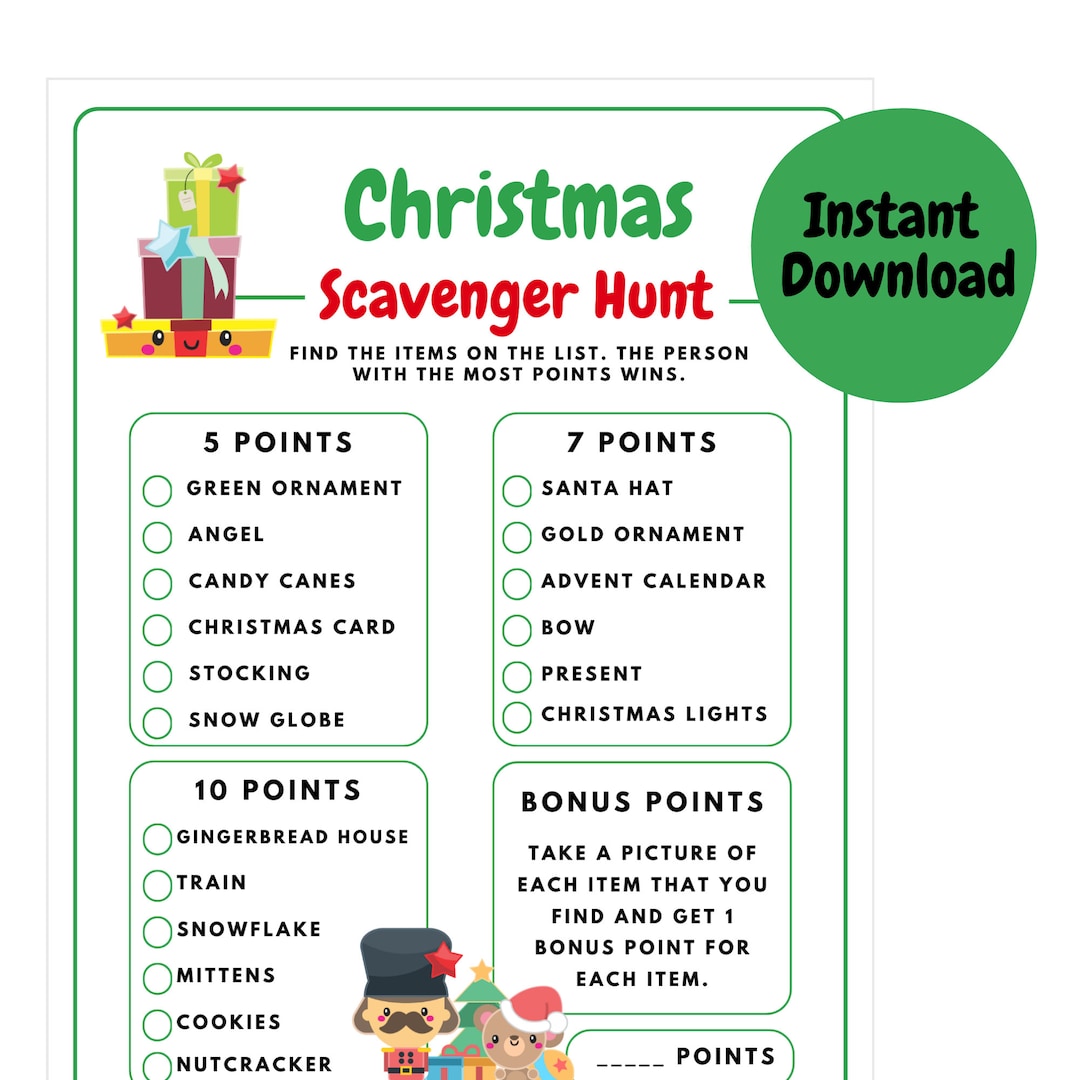 Christmas Scavenger Hunt Game Christmas Party Games for Adults & Kids ...