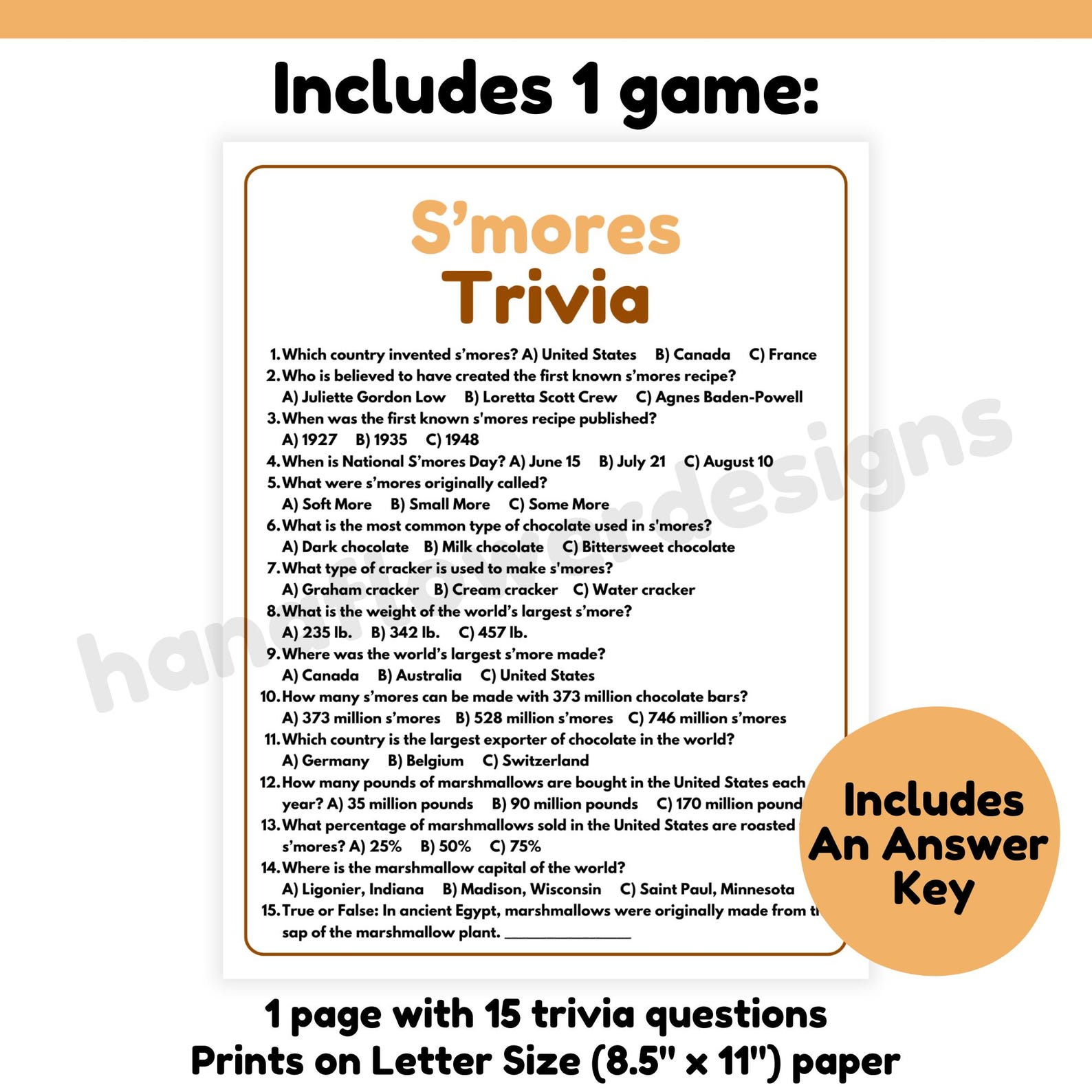 S'mores Trivia Game | S'mores Game Printable | S'mores Party Game for ...