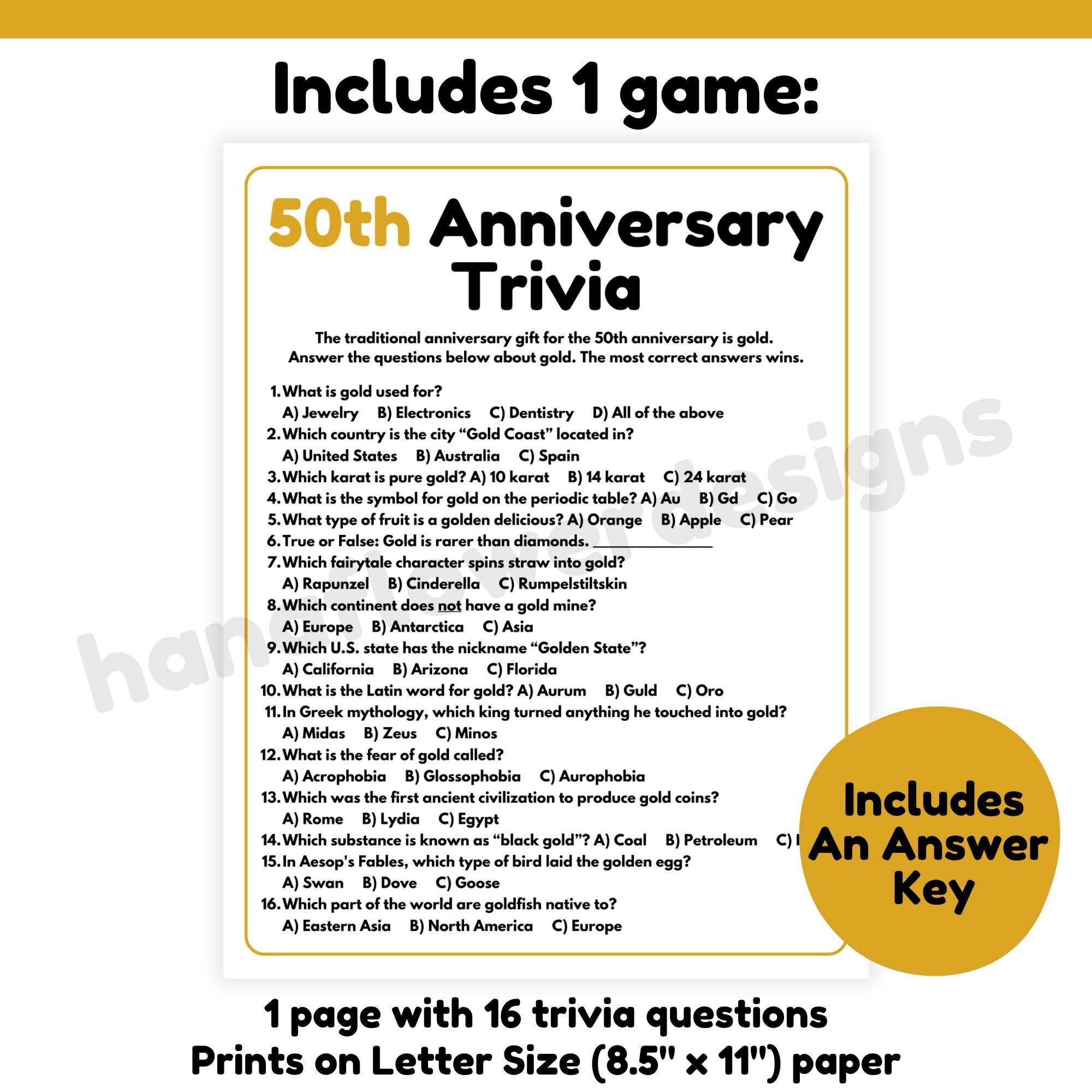 50th Anniversary Trivia Game | 50th Anniversary Game Printable | 50th ...