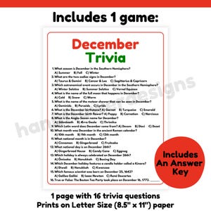 December Trivia Game | December Game Printable | Winter Trivia Game ...
