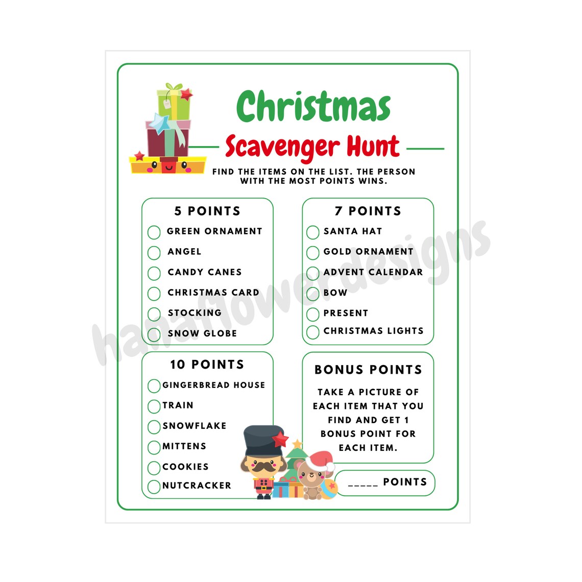 Christmas Scavenger Hunt Game Christmas Party Games for Adults & Kids ...