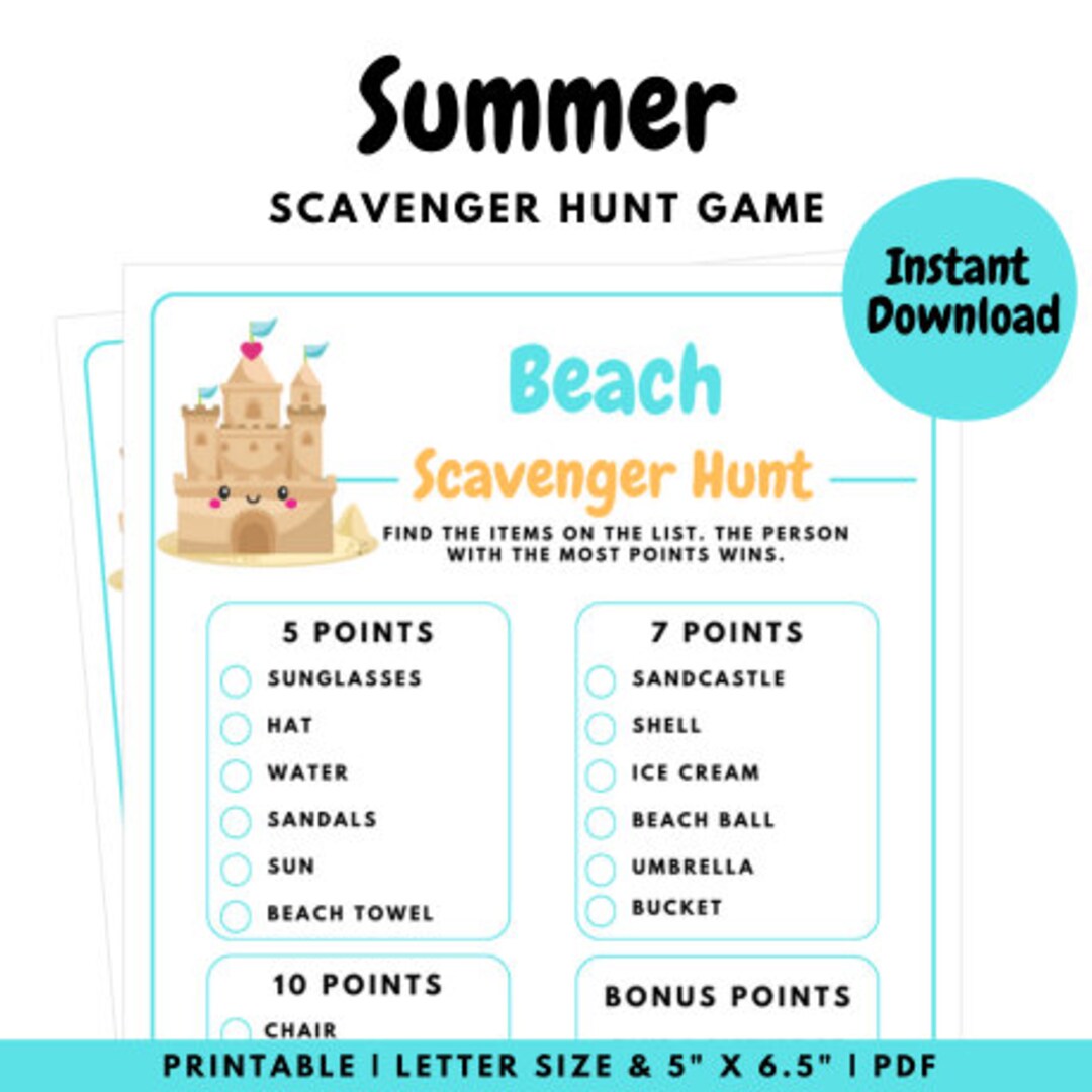 Summer Beach Scavenger Hunt Printable Party Game for Adults and Kids - Etsy