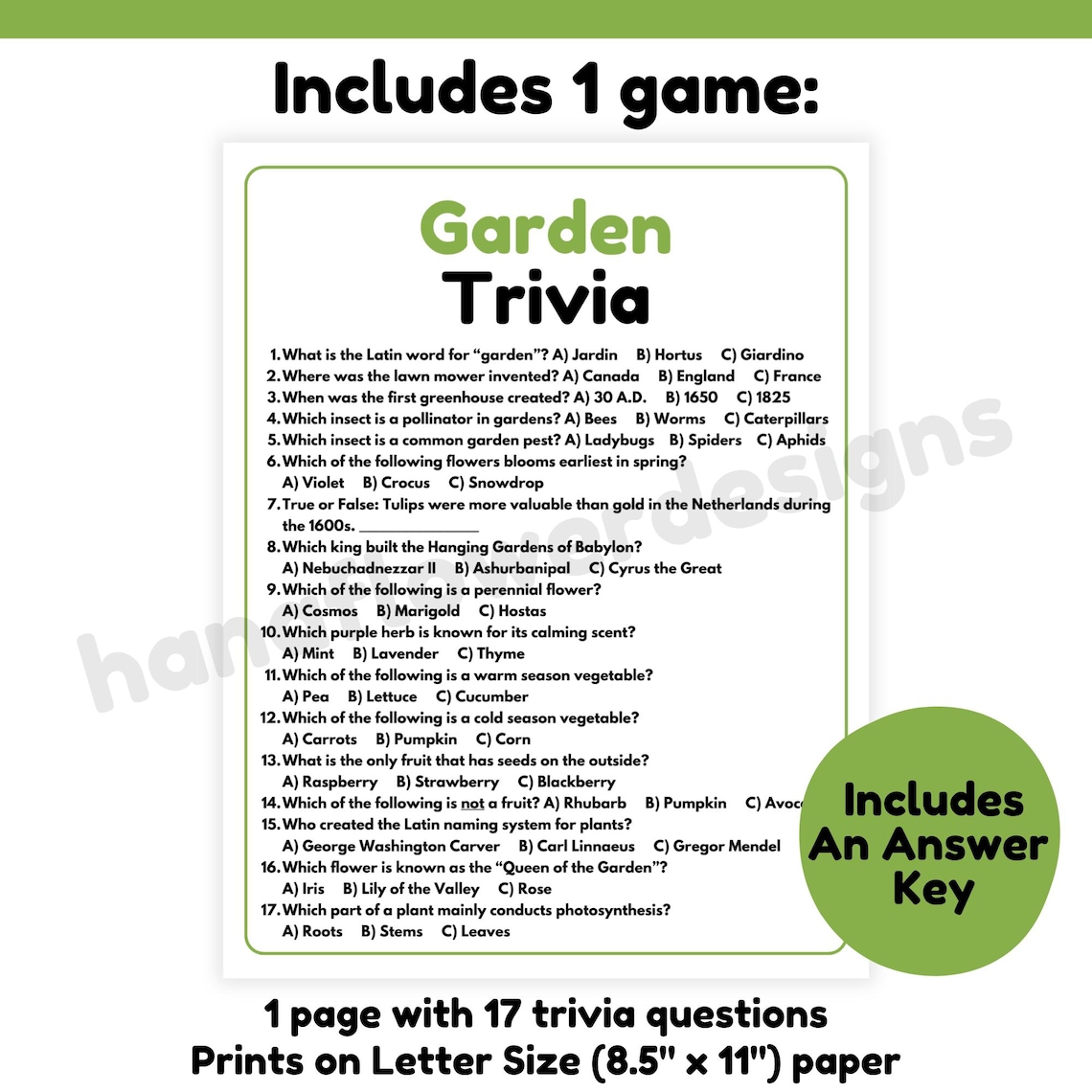 Garden Trivia Game | Gardening Game Printable | Gardening Trivia ...
