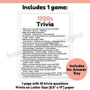 1920s Trivia Game | 1920s Game Printable | 1920s Party Game for Adults ...