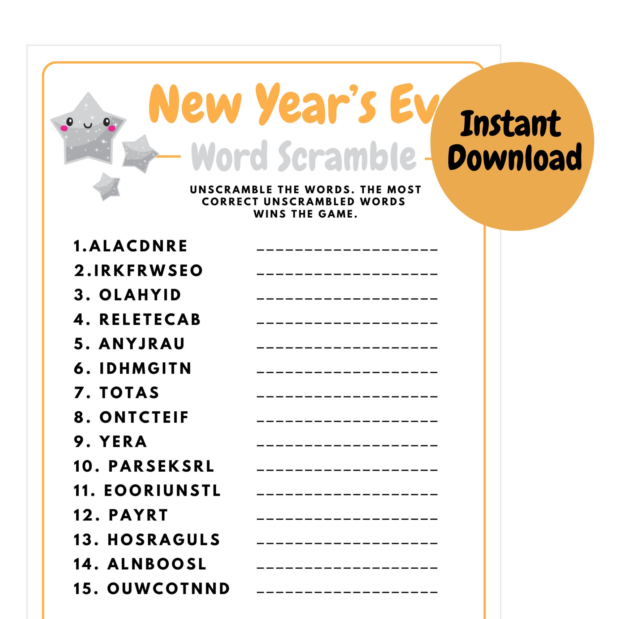 New Years Eve Word Scramble Game New Years Games Printable - Etsy