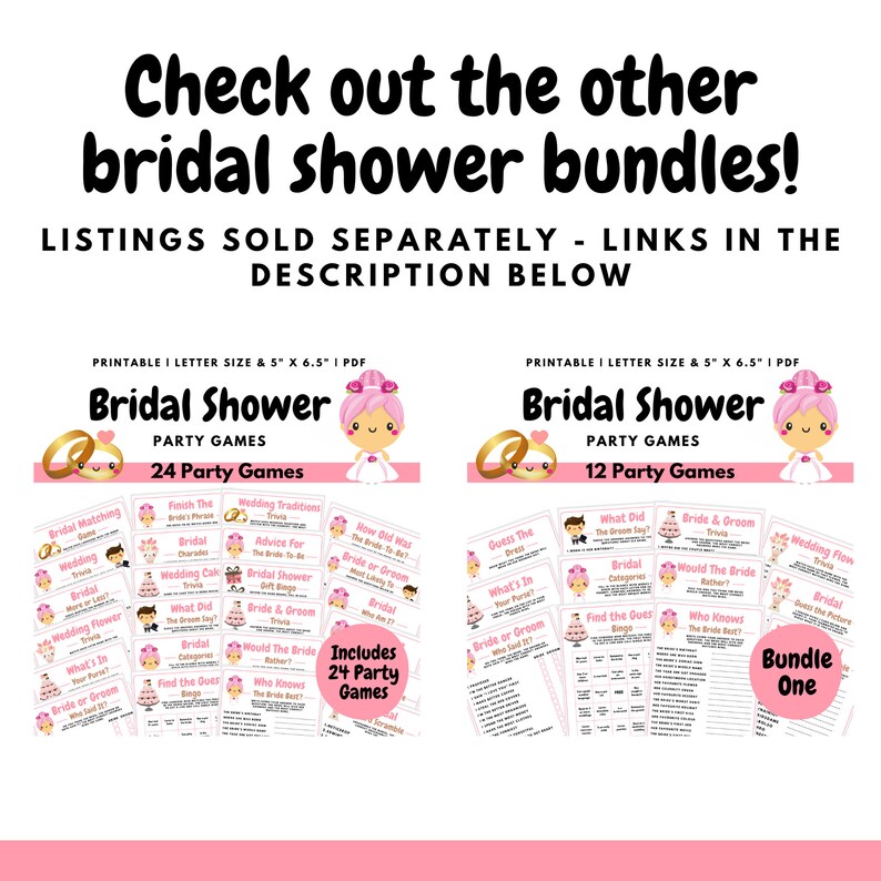 Bridal Shower Printable Party Games Bundle Two Set of 12 Games - Etsy