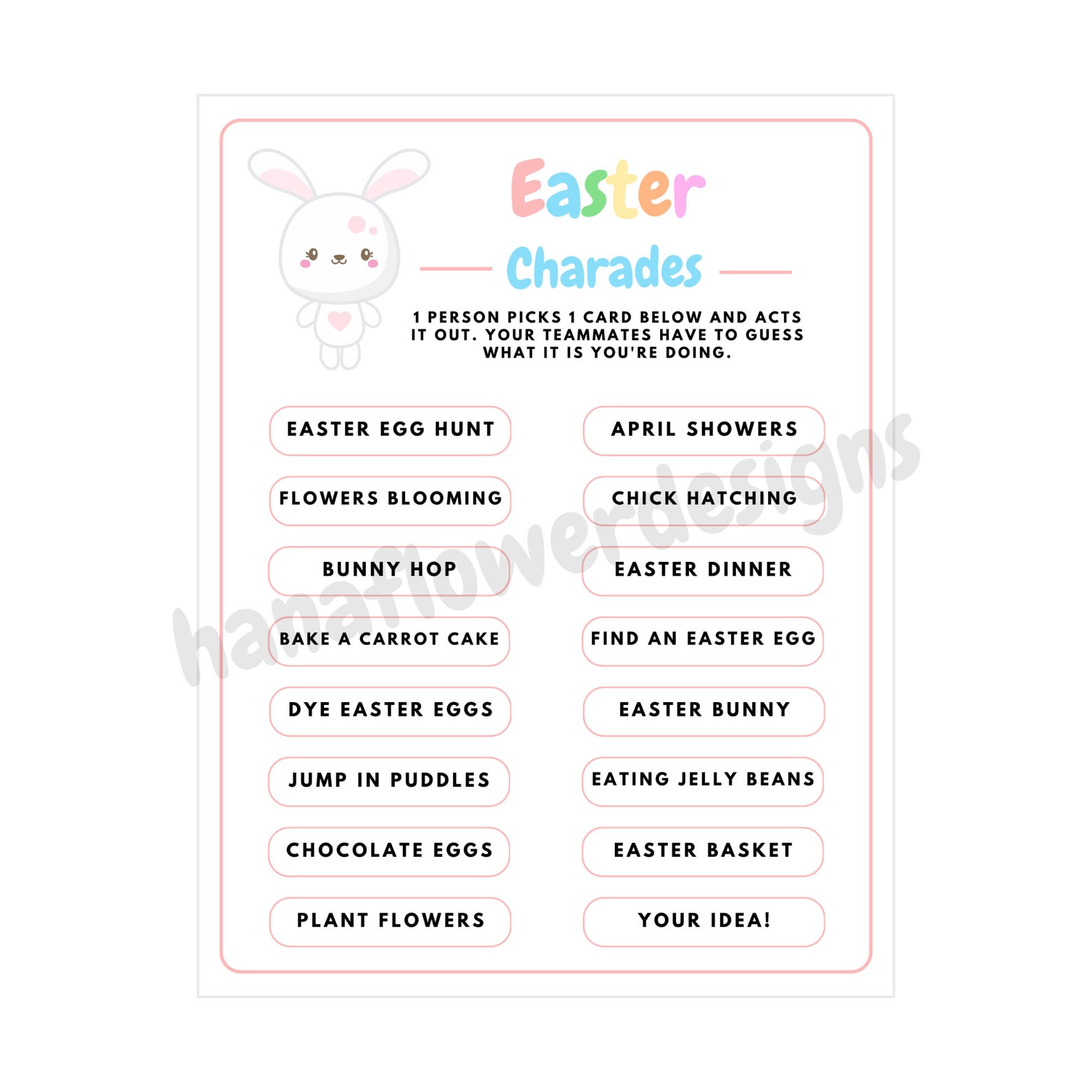 Easter Charades Game Easter Games Printable Easter Party Games for ...