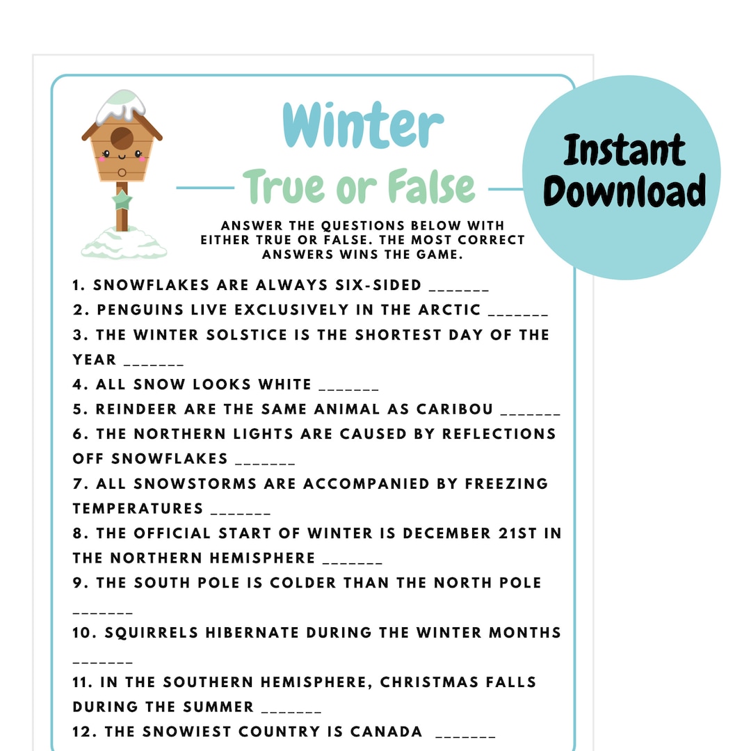 Winter True or False Trivia Game Winter Games Printable Winter Party ...