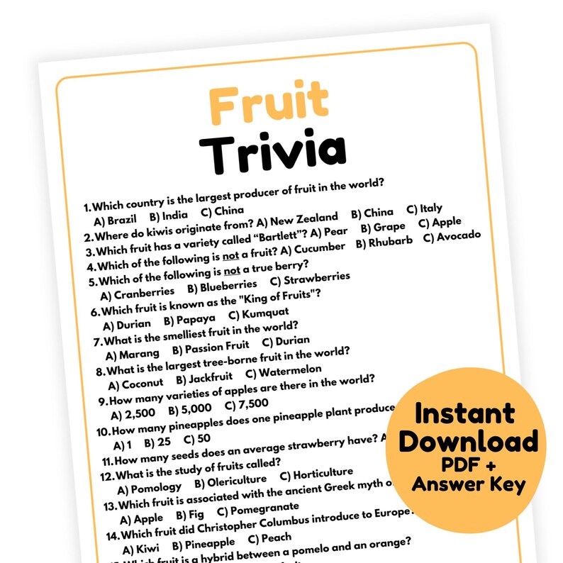 Fruit Trivia Game | Fruit Game Printable | Fruit Baby Shower Game ...