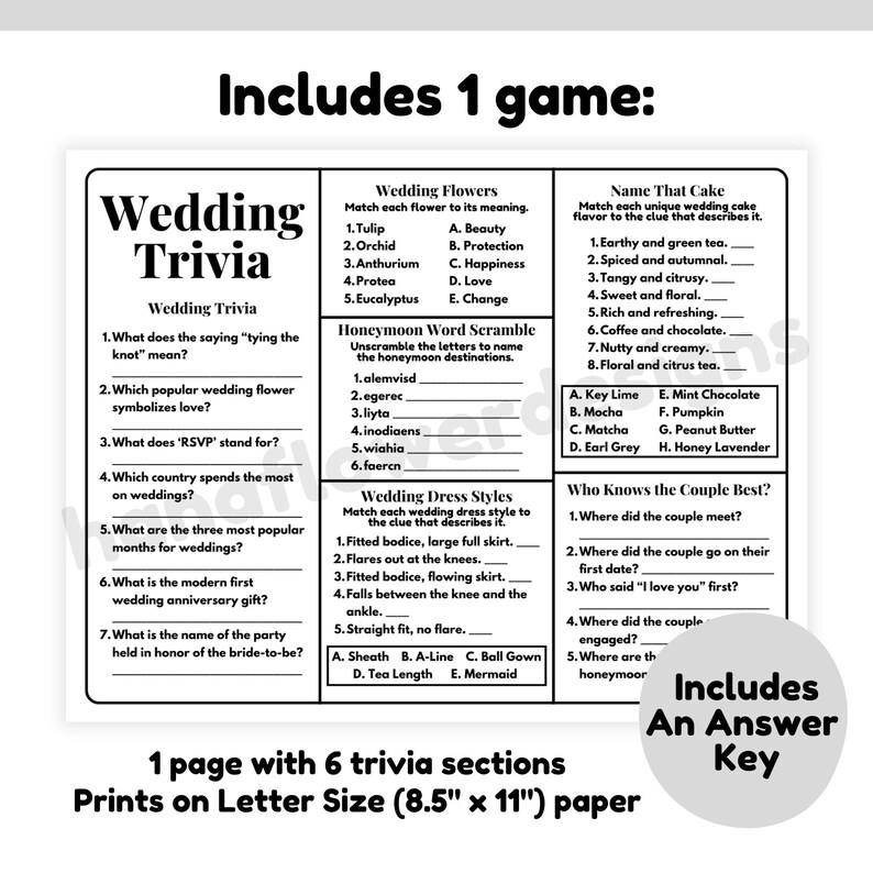 MODERN Wedding Trivia Game Printable | Wedding Game for Guests ...
