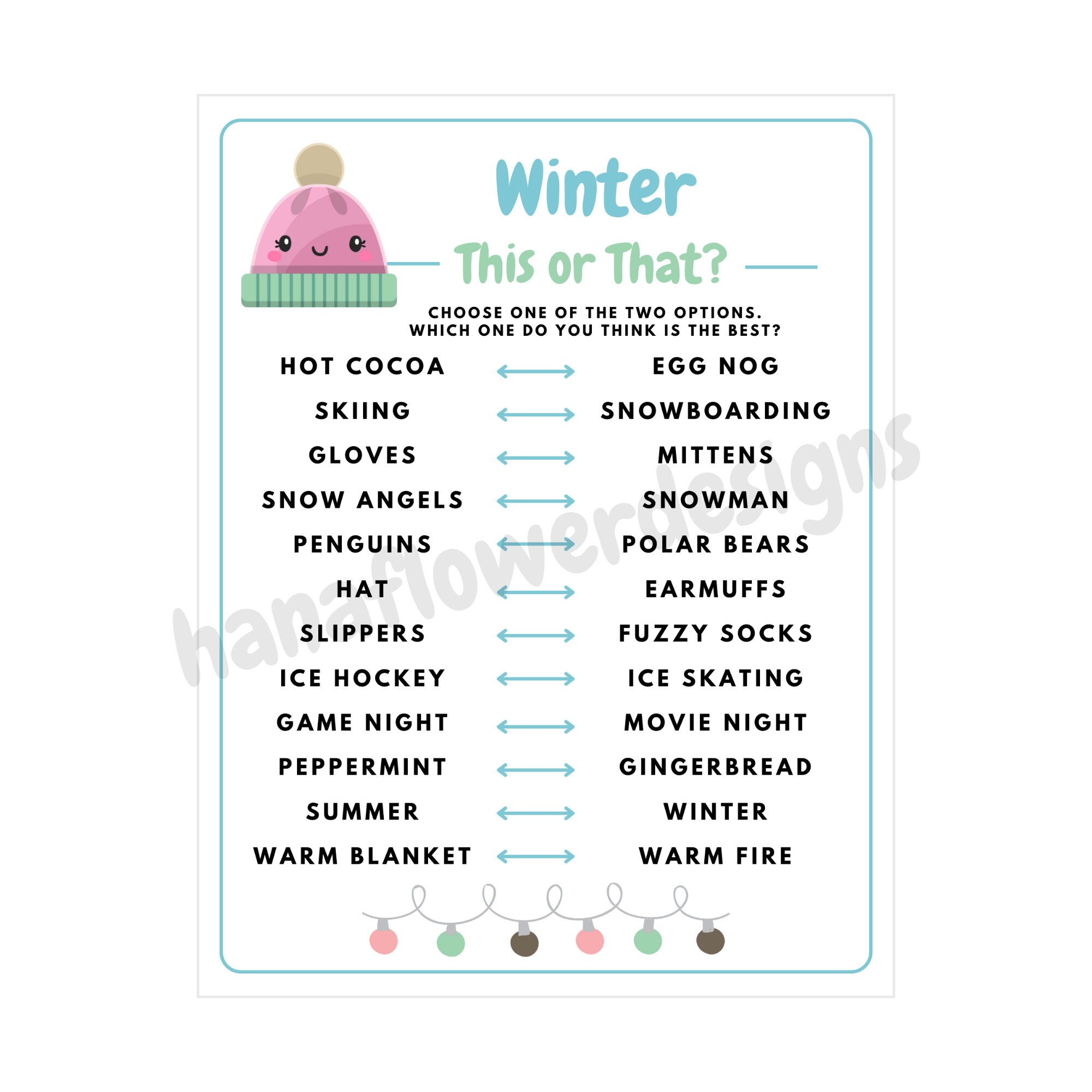 Winter This or That Game Winter Games Printable Winter Party Games for ...