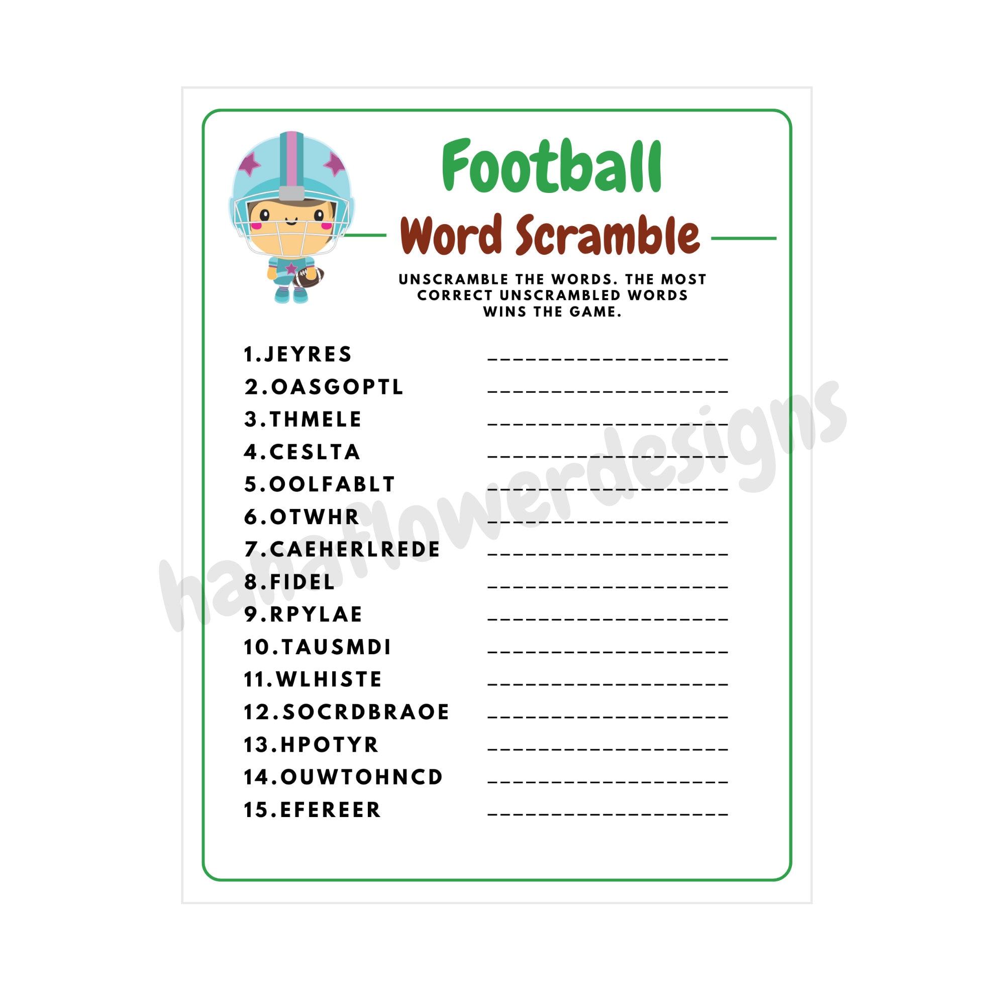 Football Word Scramble Game Football Party Games Football Games ...