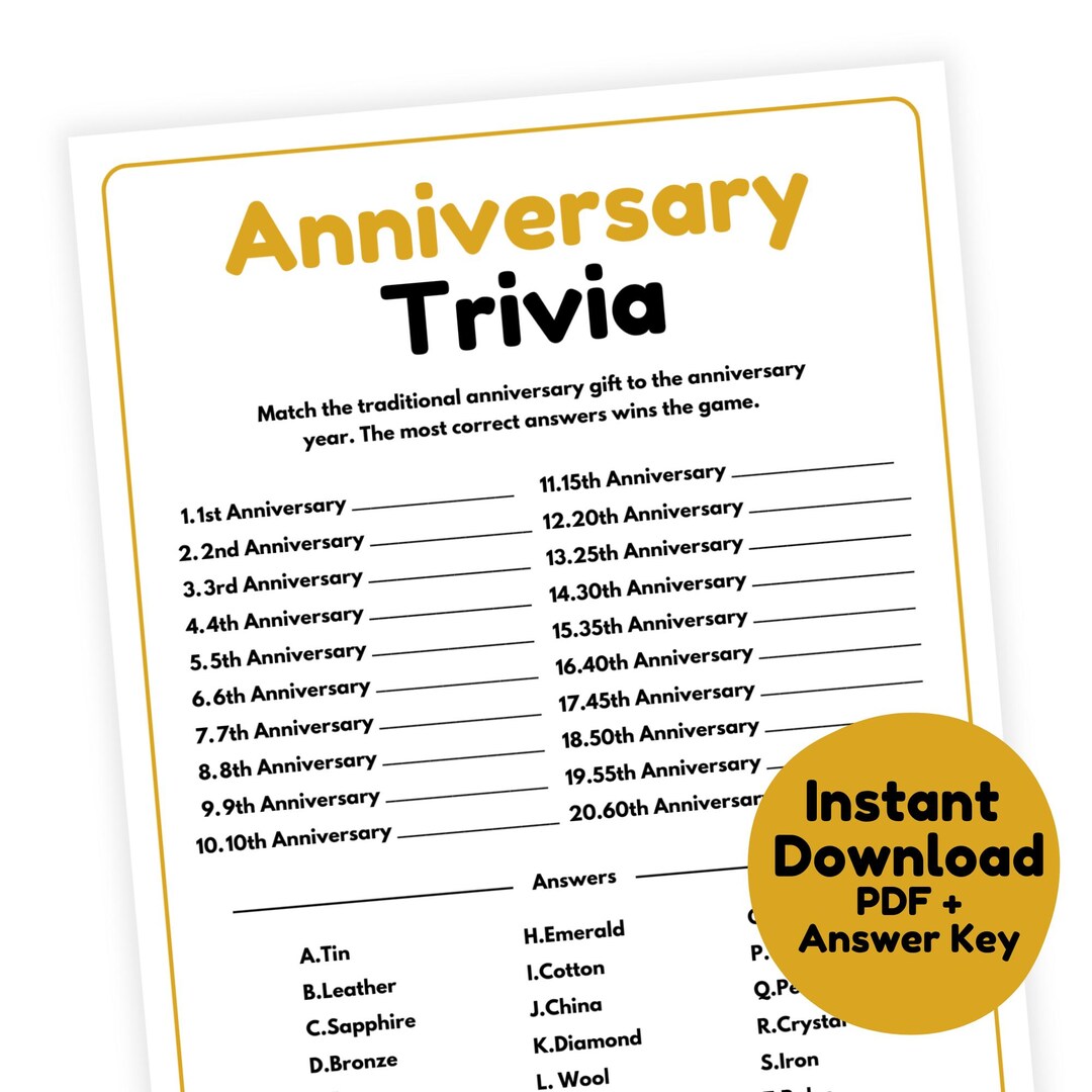 Anniversary Trivia Game Wedding Anniversary Game Printable Anniversary ...