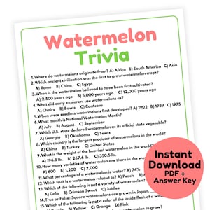 Watermelon Trivia Game | Watermelon Game Printable | Watermelon Baby ...