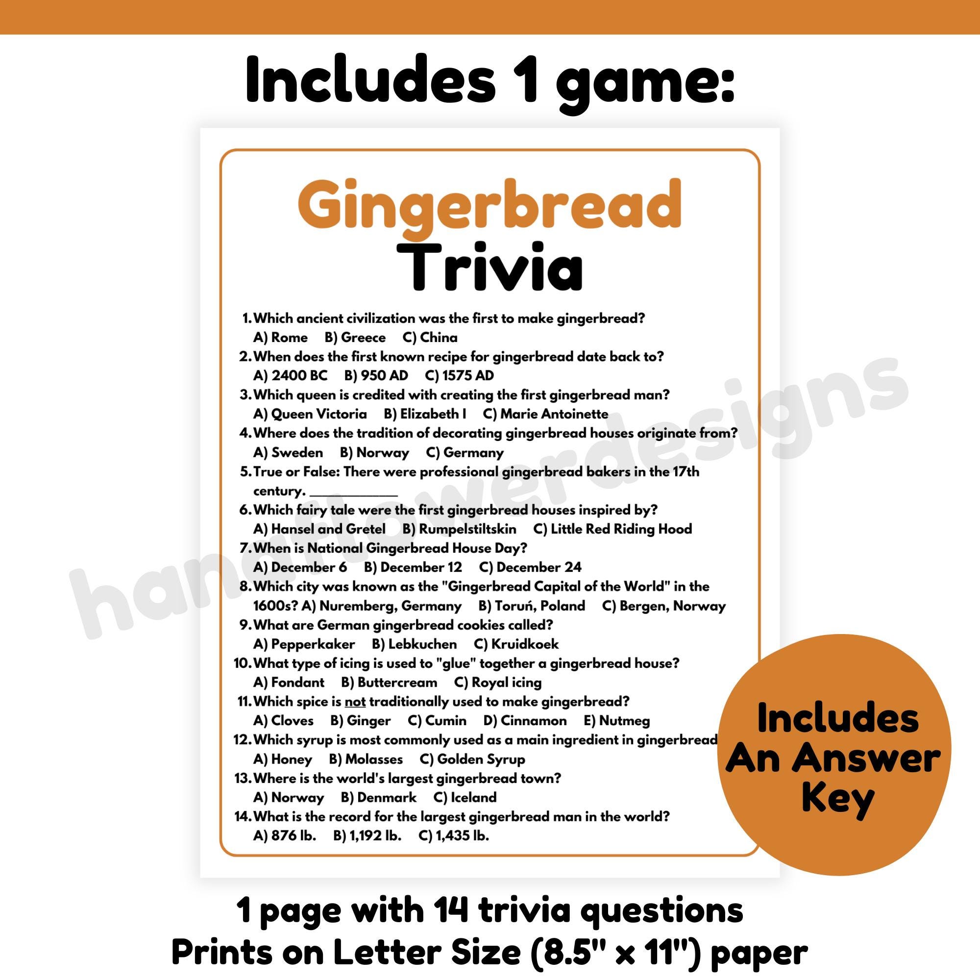Gingerbread Trivia Game | Gingerbread Game Printable | Christmas Game ...