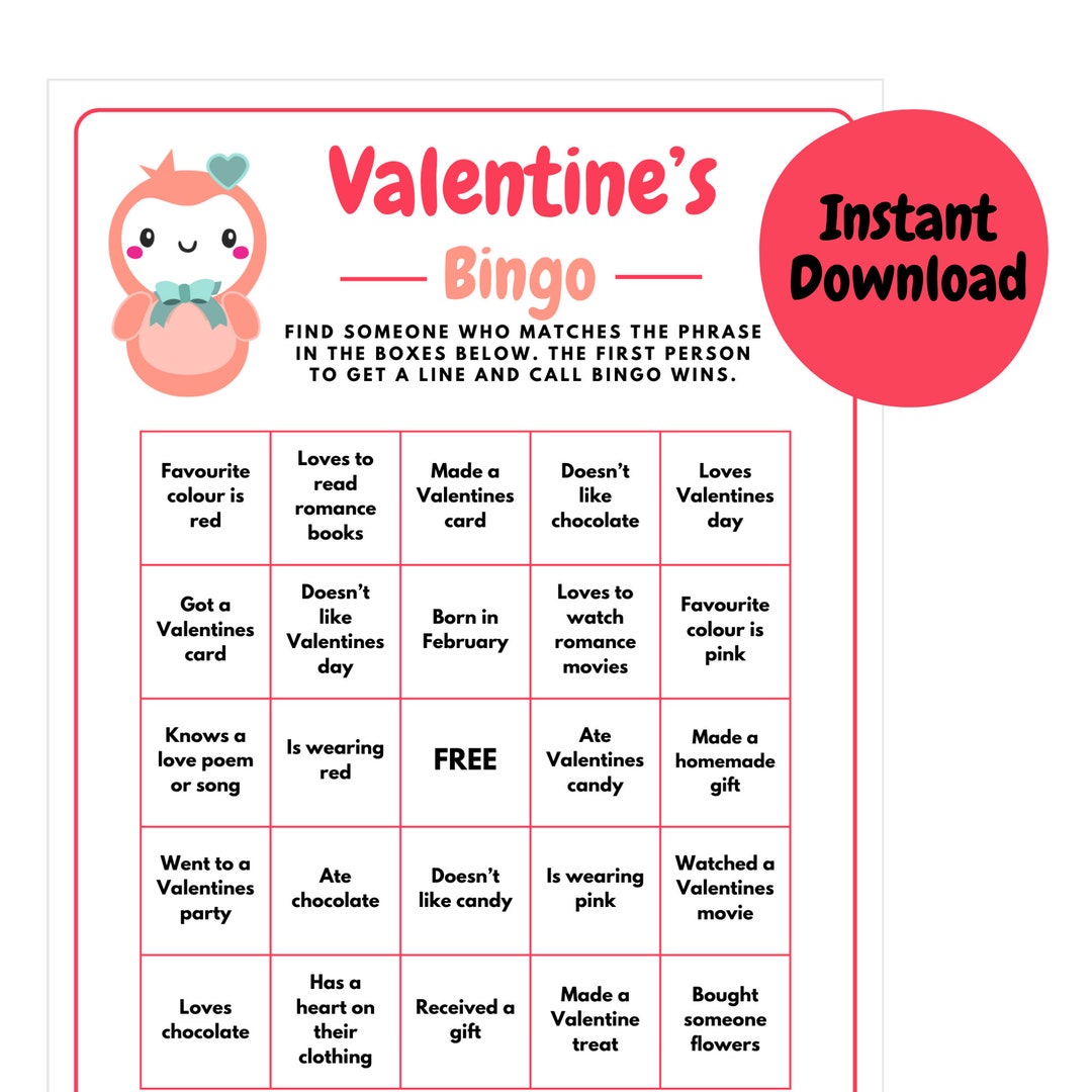 Valentine's Day Bingo Game Valentine's Games Printable Valentine's Day ...