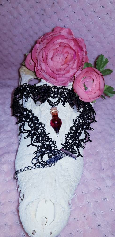 Black lace choker with blood vial gothic vampire choker | Etsy