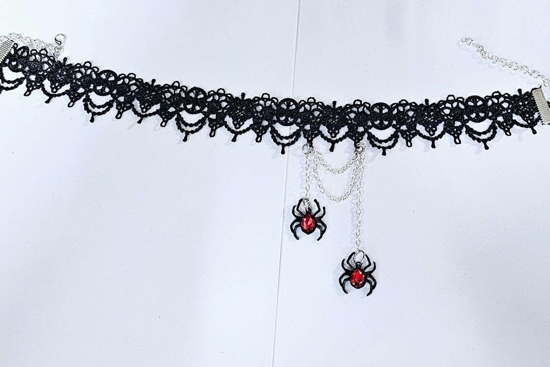 Gorgeous Black Lace Choker, Gothic Aesthetic, Spider Choker, Glam Goth ...