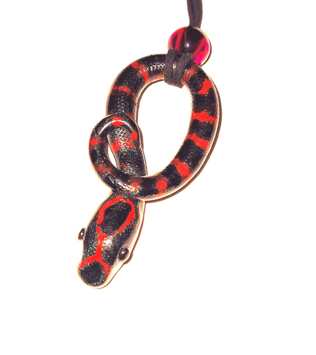 Snake Pendant, Red and Black Snake Pendant, Polymer Clay Snake Necklace ...