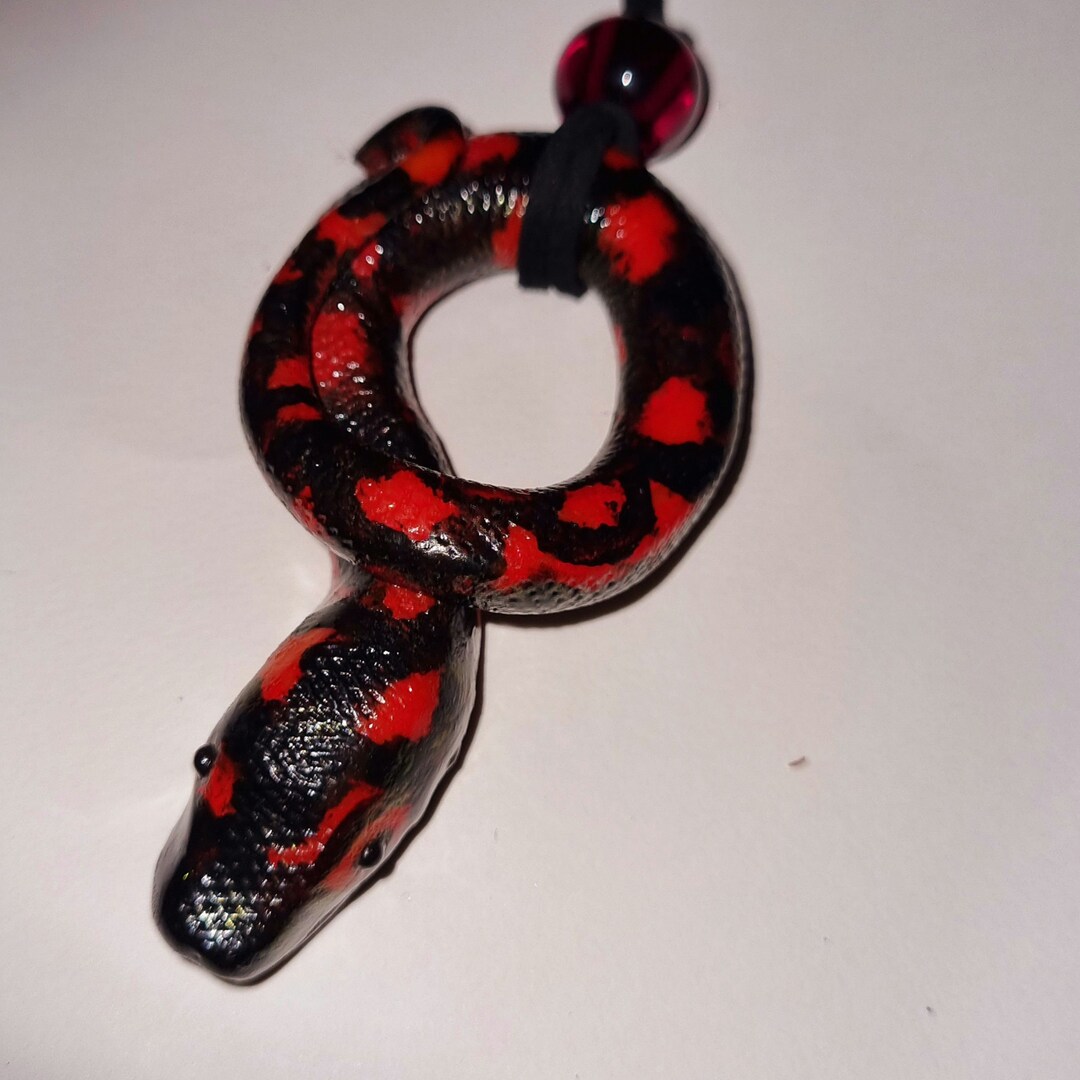 Polymer Clay Snake, Realistic Snake Pendant, Serpent Pendant, Red and ...