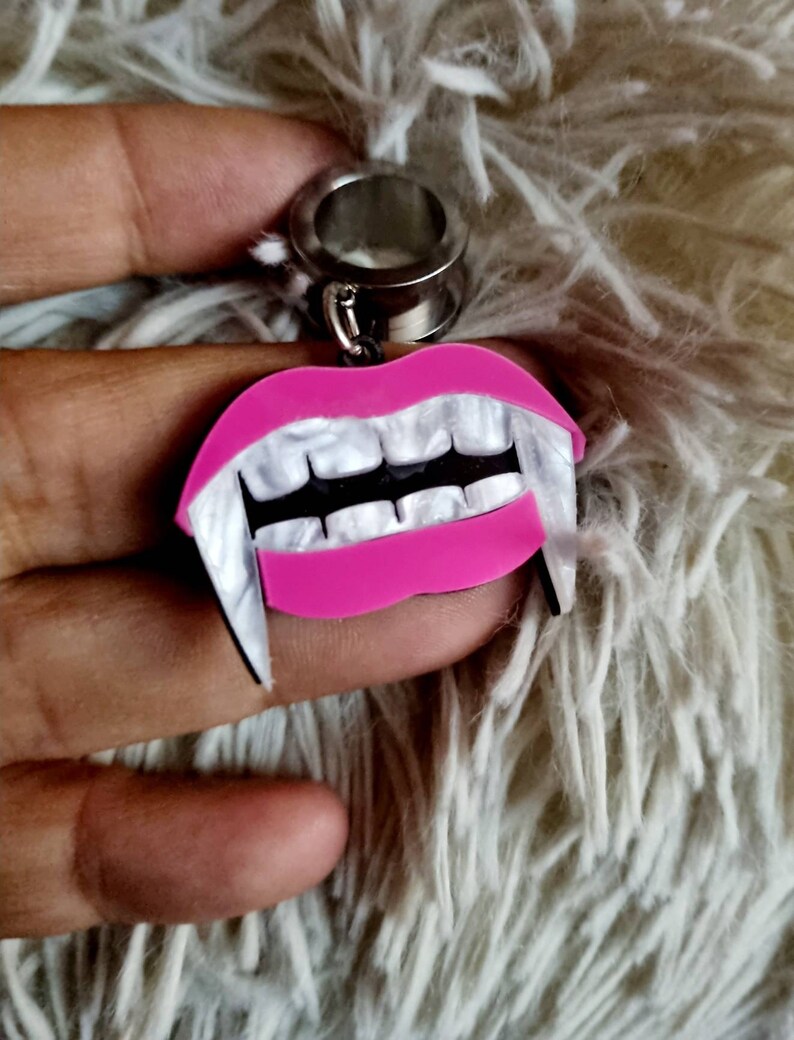 Vampire Fang Ear Tunnel, Stretched Ear Vampire Tunnel, Stainless Steel ...