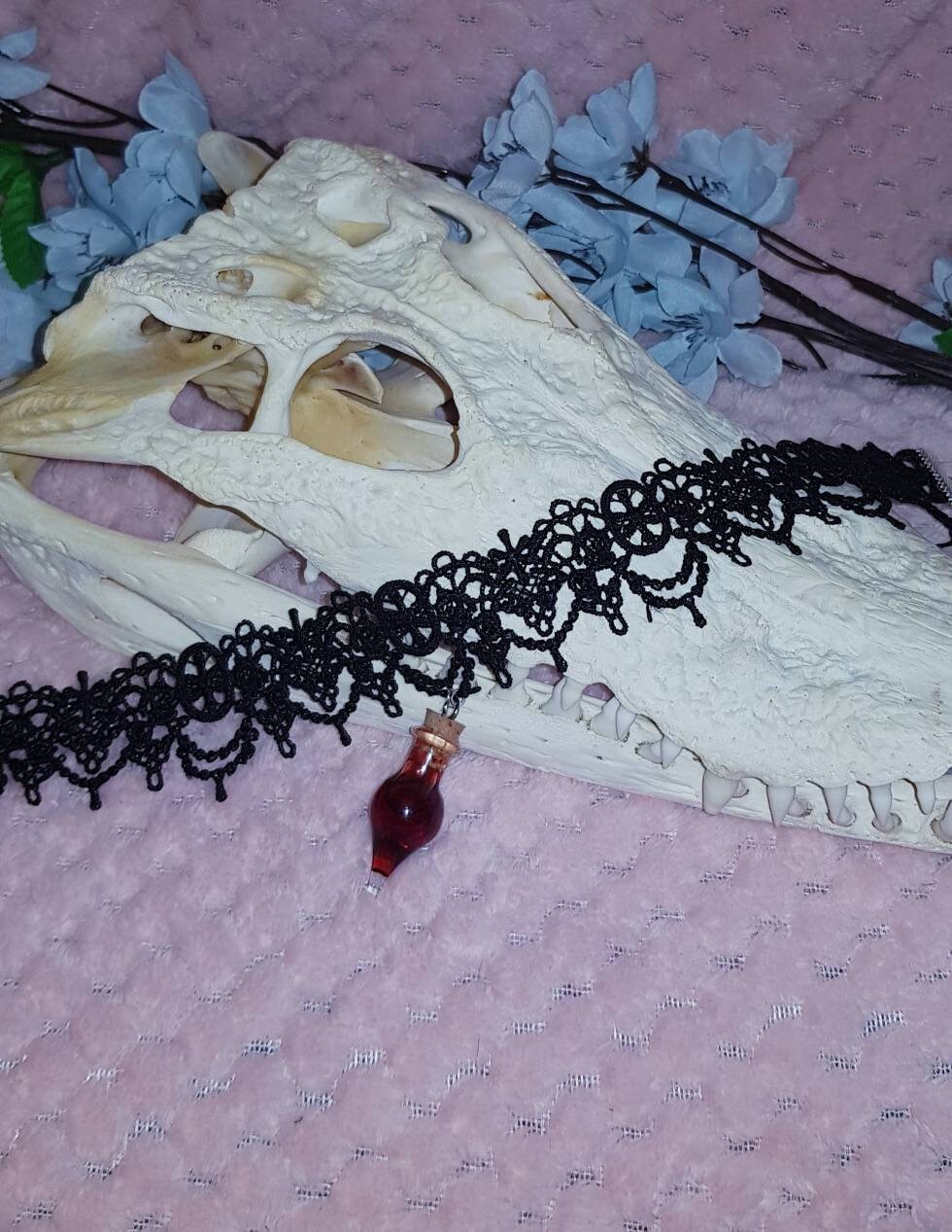 Black lace choker with blood vial gothic vampire choker | Etsy