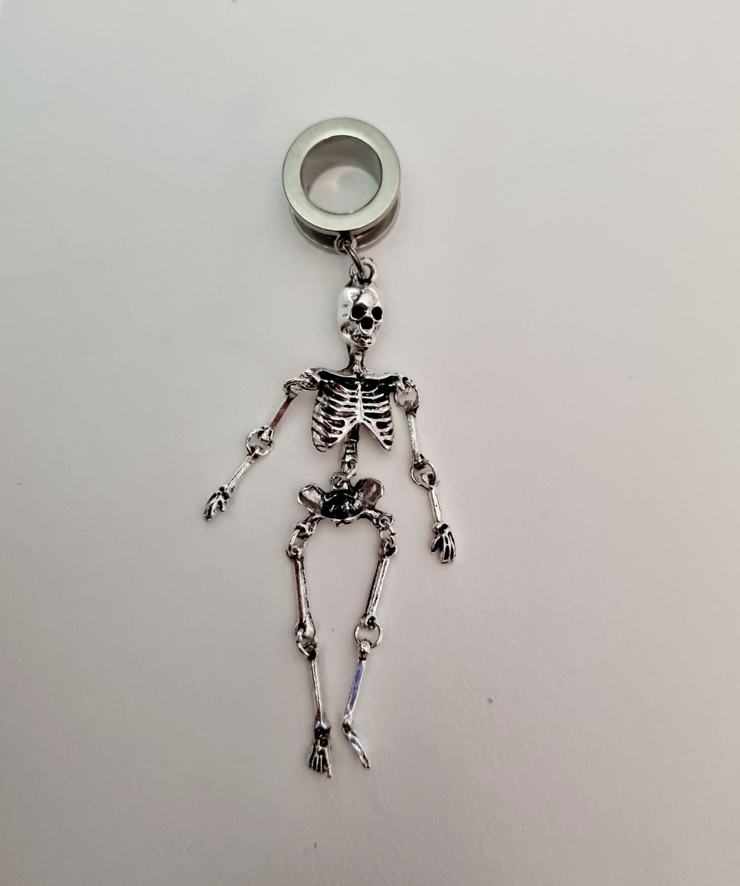Skeleton Dangle Ear Tunnel, Large Dangly Skeleton Ear Plug, Stretched ...