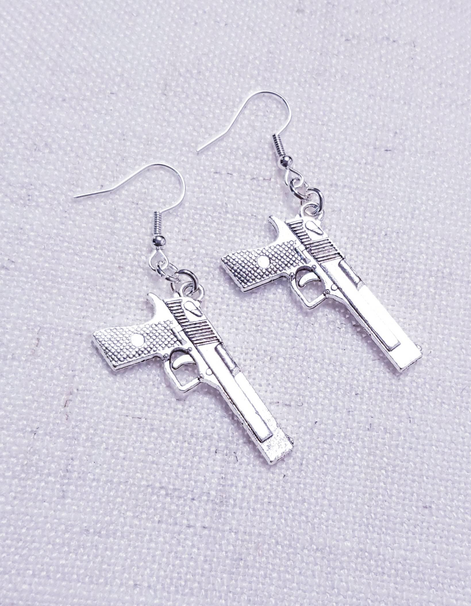 Handgun earrings large fire arm gangster earrings gun | Etsy