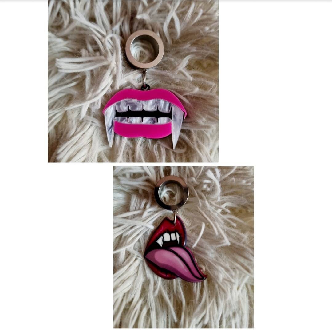 Vampire Fang Ear Tunnel, Stretched Ear Vampire Tunnel, Stainless Steel ...