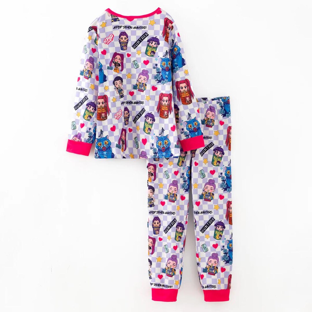 Pop Demon Hunters Checkered PAJAMAS Pjs Lounge Wear Rumi Mira Zoey ...