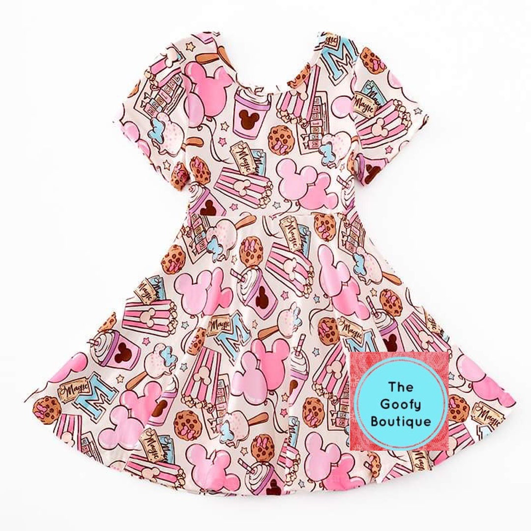 Disney Snacks Dress Twirl Pink Disney World Land Dress Mickey Minnie ...