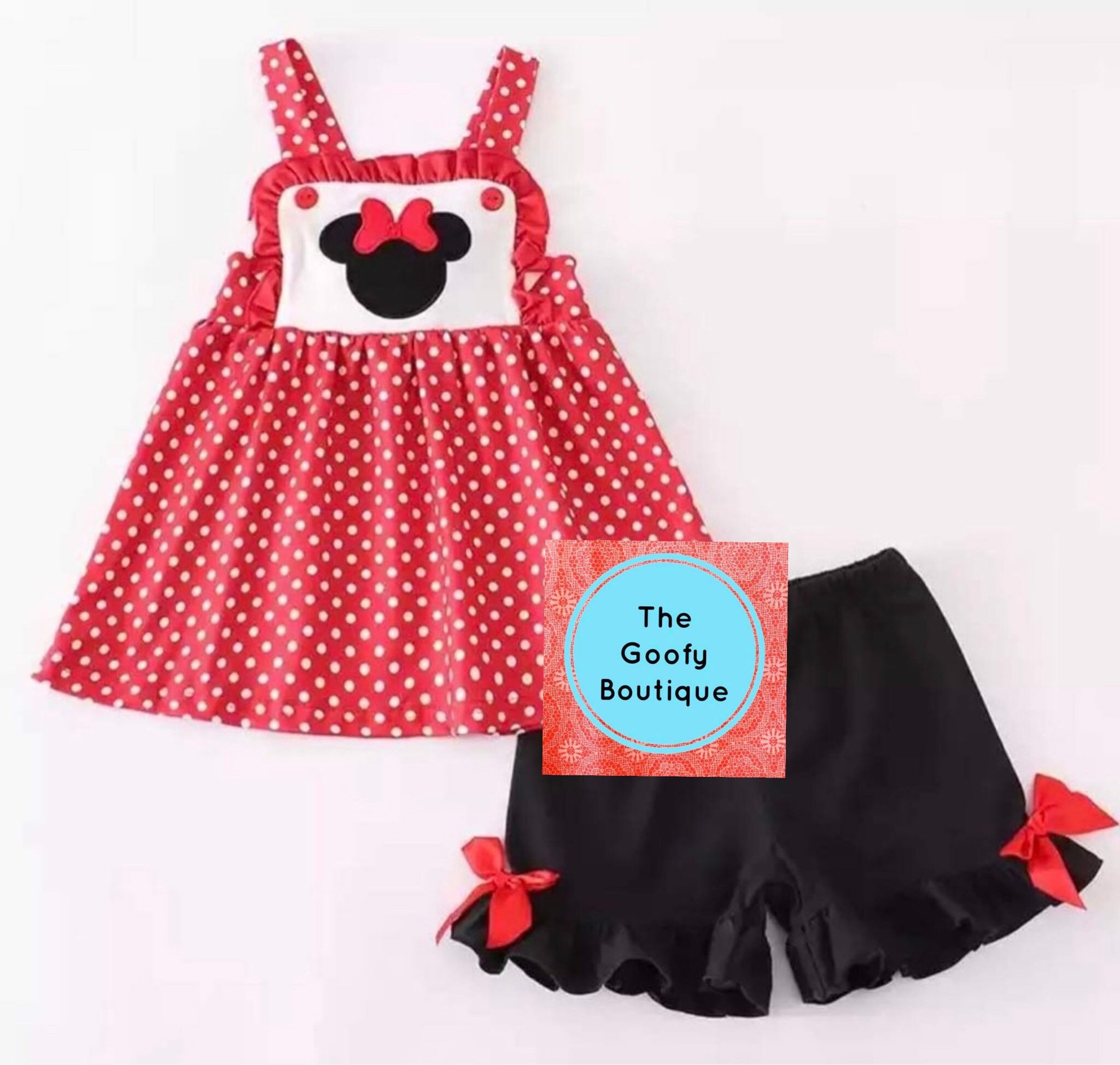 Minnie Mouse Short Set Polka Dot Top Ruffle Trimmed Bow Shorts Disney ...