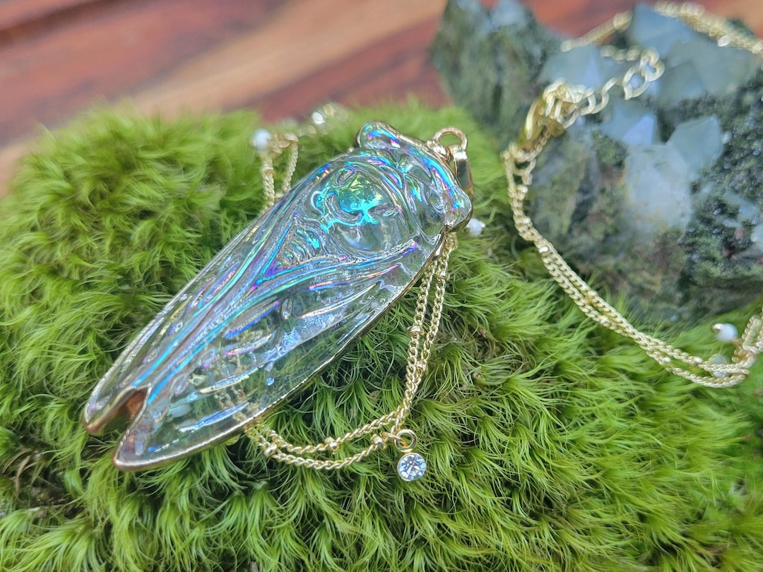 Iridescent Glass Cicada Necklace - Etsy