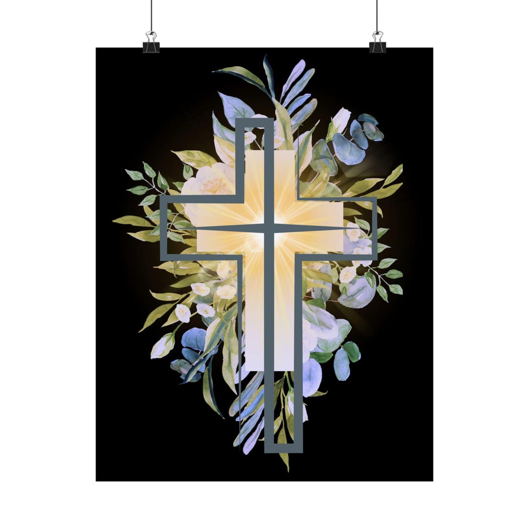 Floral Christian Cross Poster: Religious Home Decor Art - Etsy