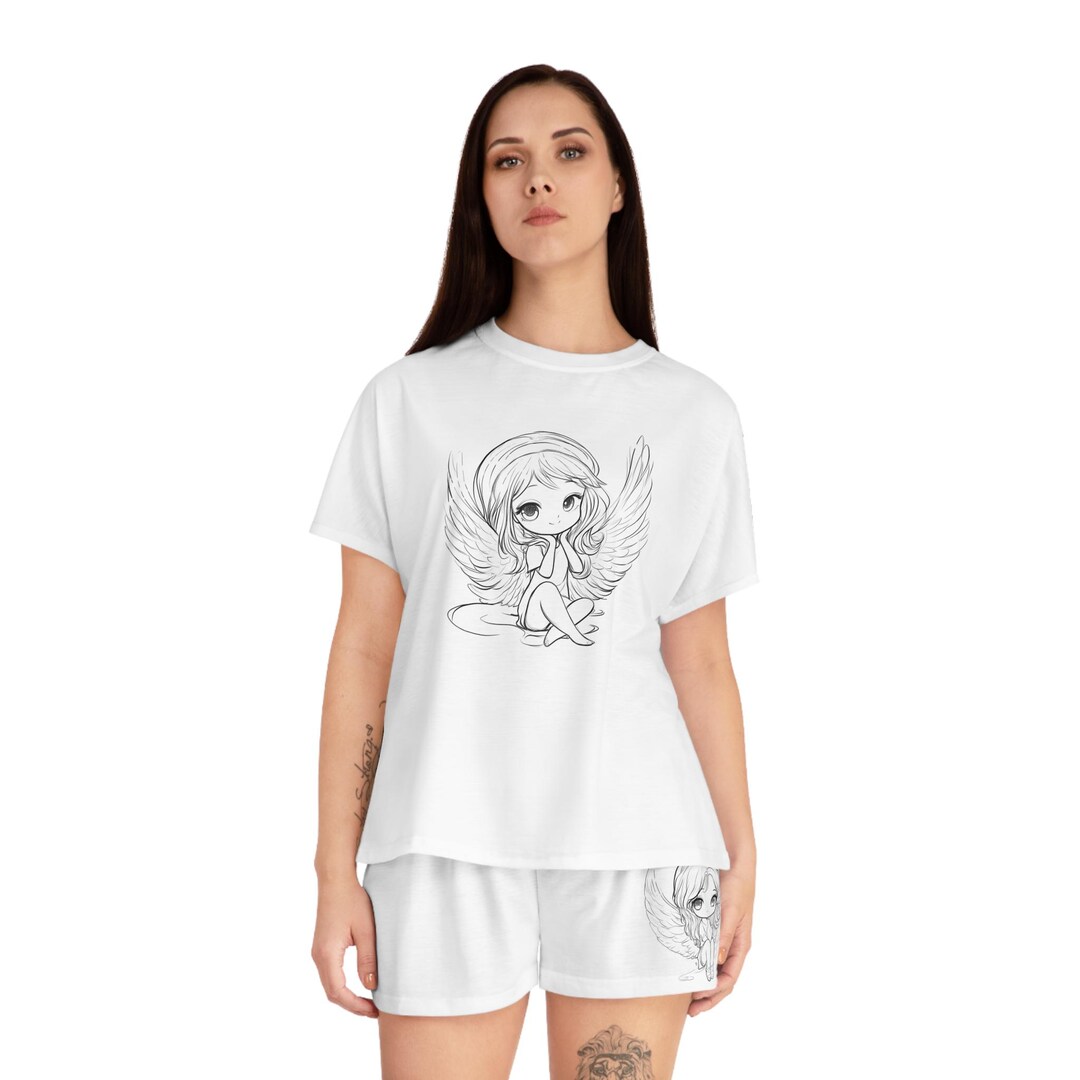 Christian Women's Short Pajama Set With Cute Cartoon Female Angel ...