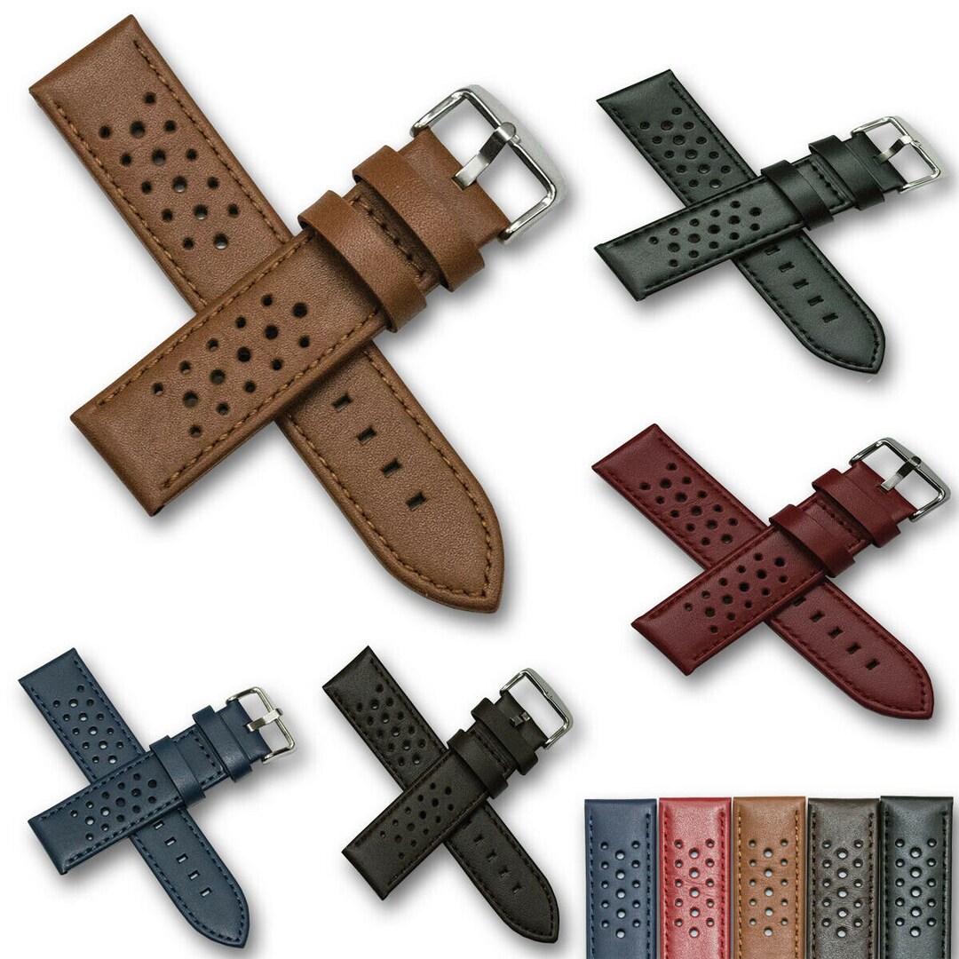 Mens Rally Racing Sports Genuine Calf Leather Perforated Watch Strap ...