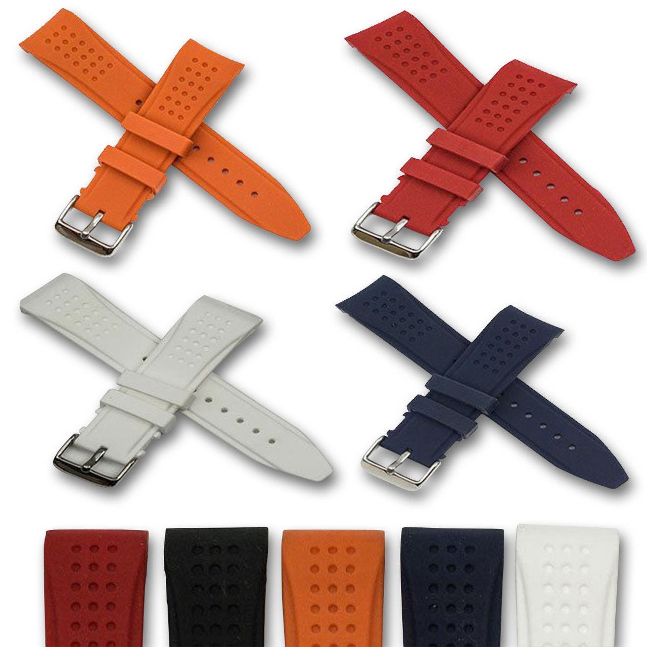 Curved End Rubber Watch Strap Mens Silicone Red Orange Blue - Etsy