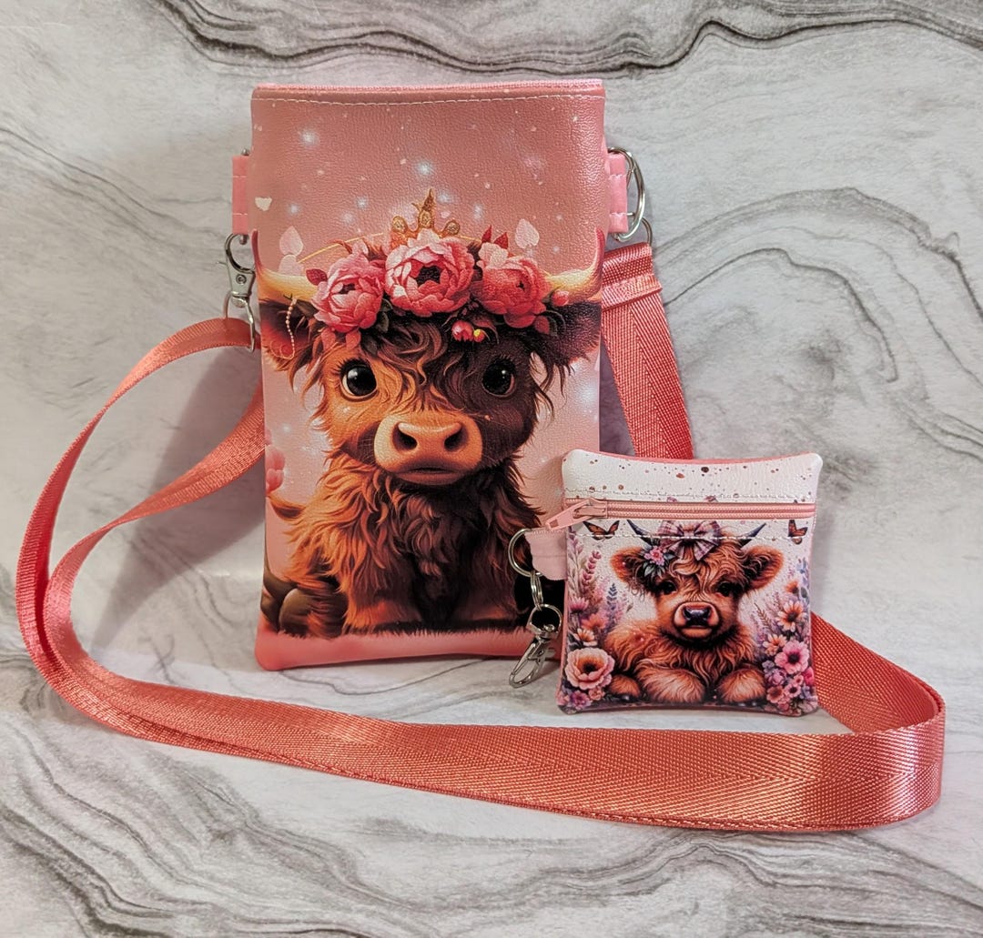 Blush Highland Cow Cross Body Phone Pouch - Etsy