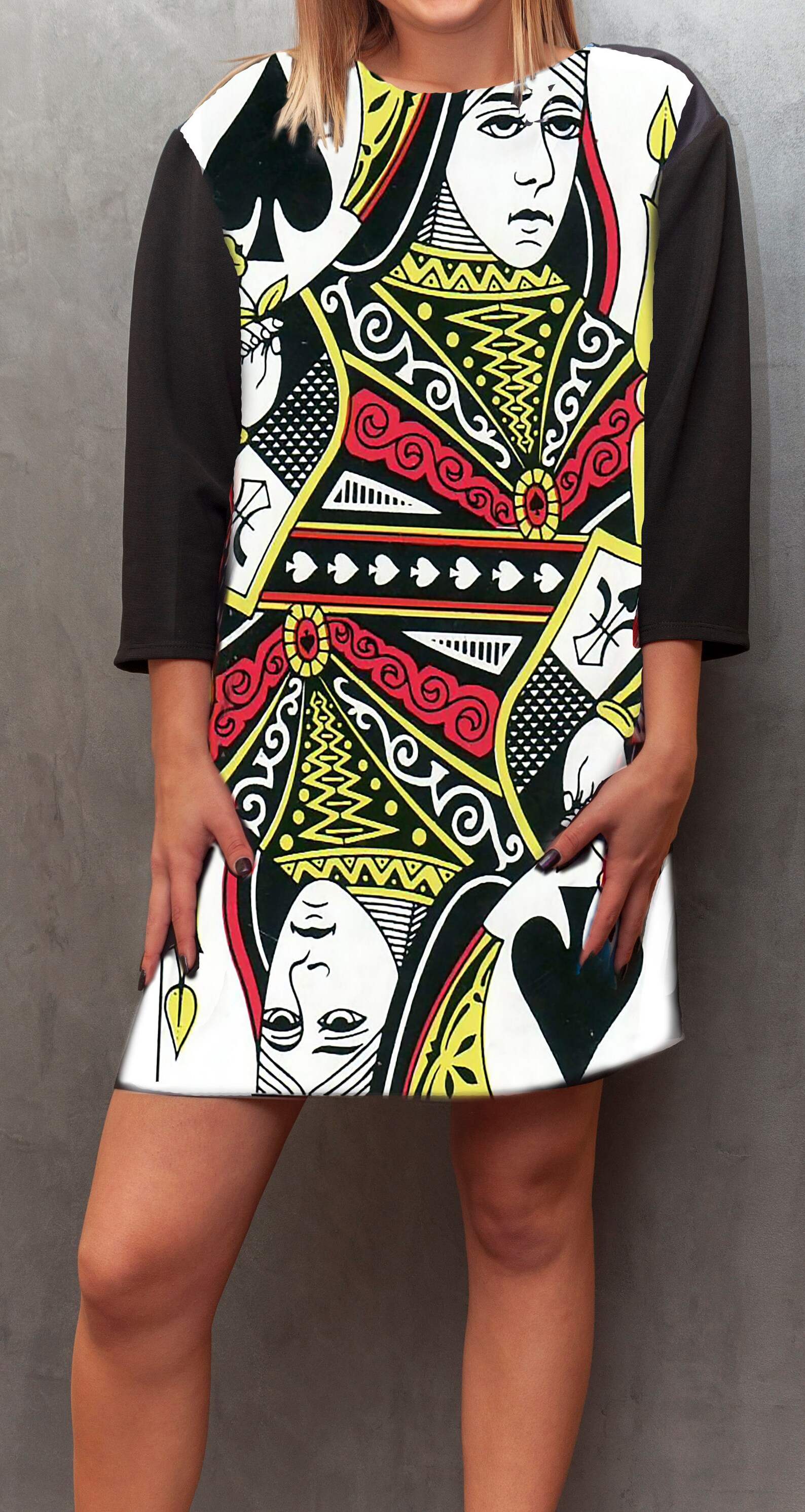 Queen of Hearts Dress With Print Playing Cards Black Pattern - Etsy