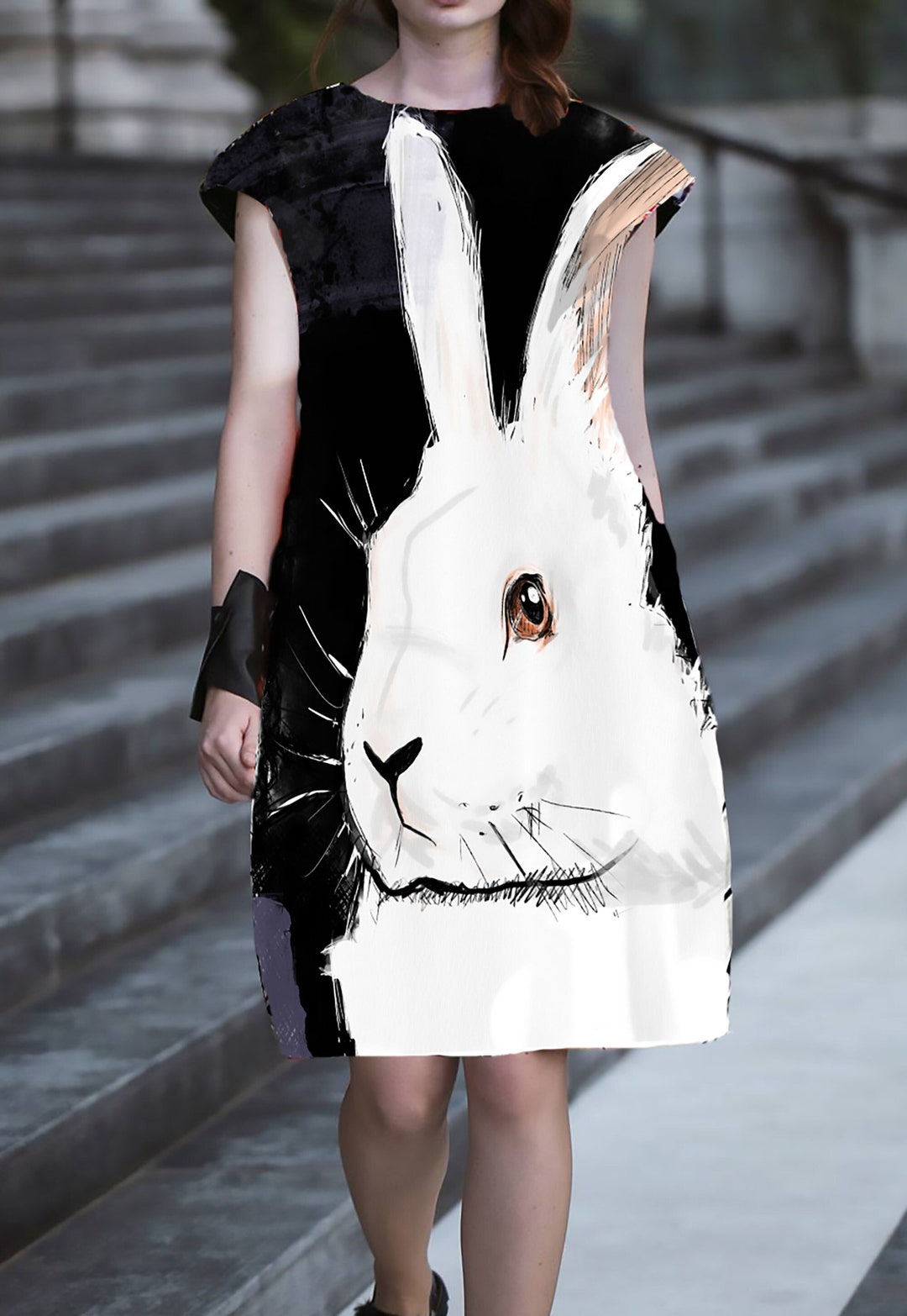 White Rabbit Dress Art Print Drawing Alice in Wonderland Tunic Year of ...