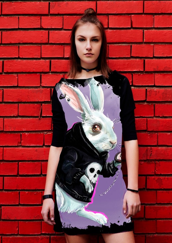 White Rabbit Alice in Wonderland Dress Tunic Original Art - Etsy
