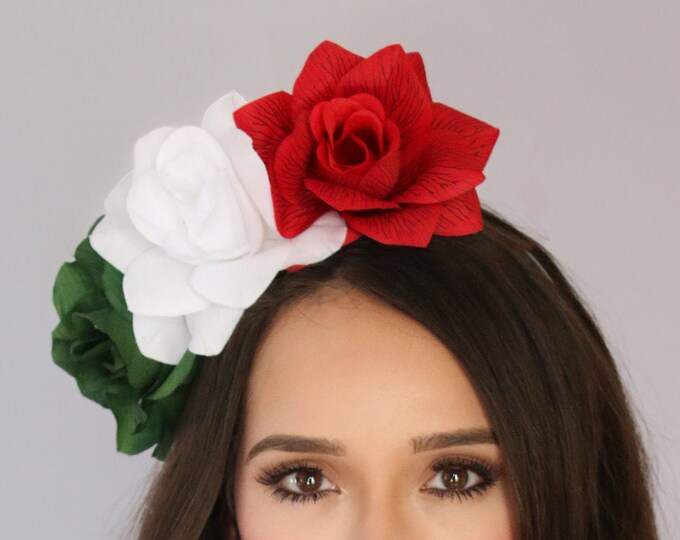 SIDE Mexican Flag Rose Flower Crown Red White Green Rose - Etsy