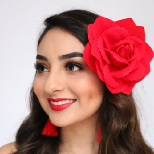 Red Rose Hair Clip Accessory Floral Fascinator. - Etsy