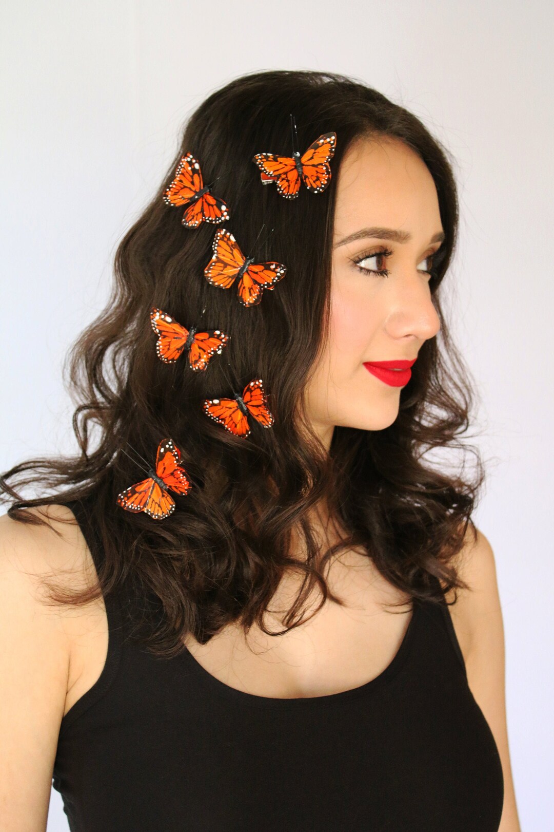 Butterfly Feather-clips SET OF 6 Small Hair-clip Hair Monarch Butterfly ...