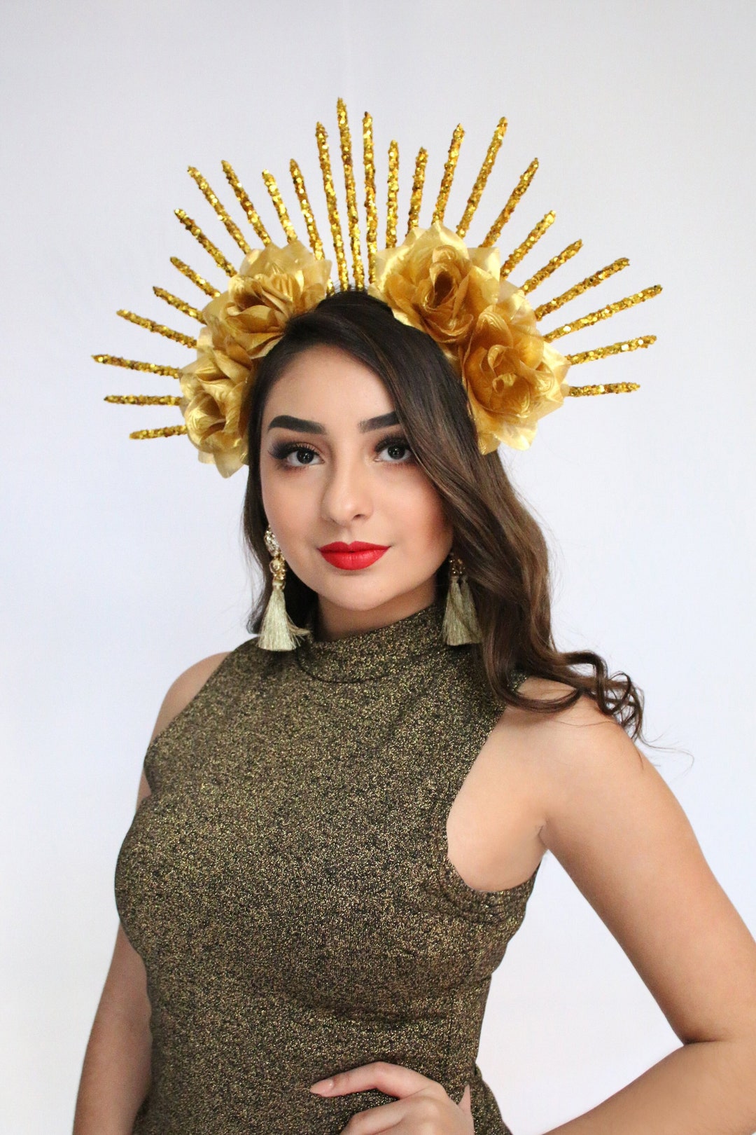 Spike Heavenly Sunburst Crown Goddess Gold Star Crown Bridal Headdress ...